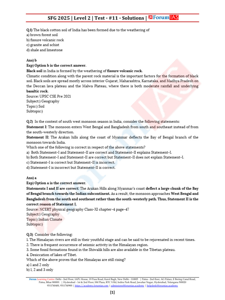 SFG 2025 Level 2 Test #11 Solutions | PDF | Earth Sciences | Physical ...