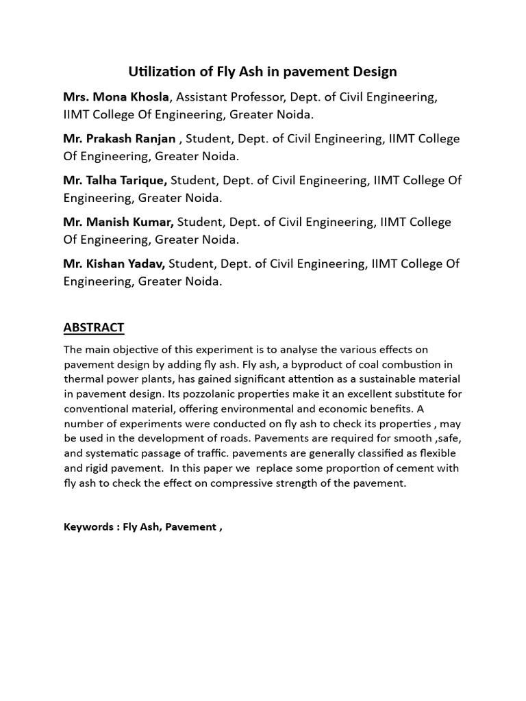 Utilization of Fly Ash in Pavement Design | PDF | Concrete | Road Surface