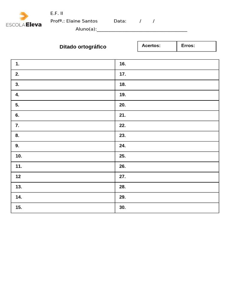 Ditado Ortográfico - Modelo | PDF