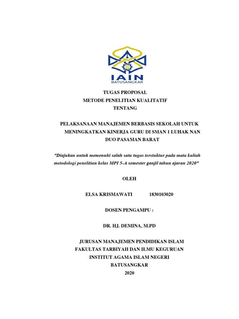 Tugas Proposal Metode Penelitian Kualita | PDF