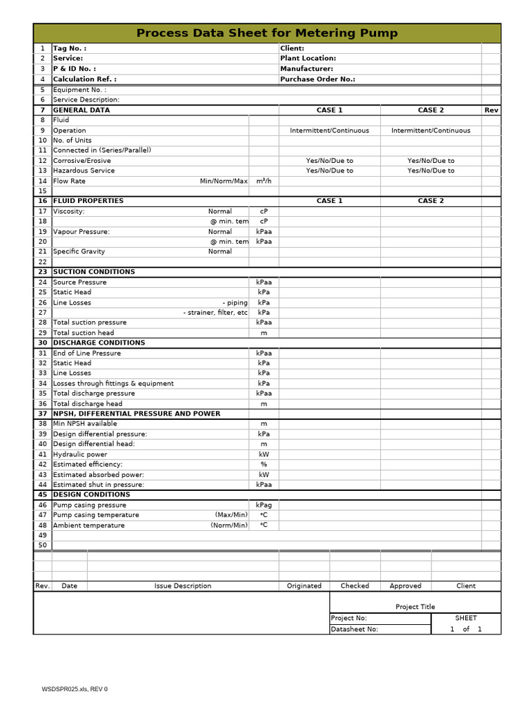 Metering Pump Process Data Sheet | PDF | Pump | Pressure