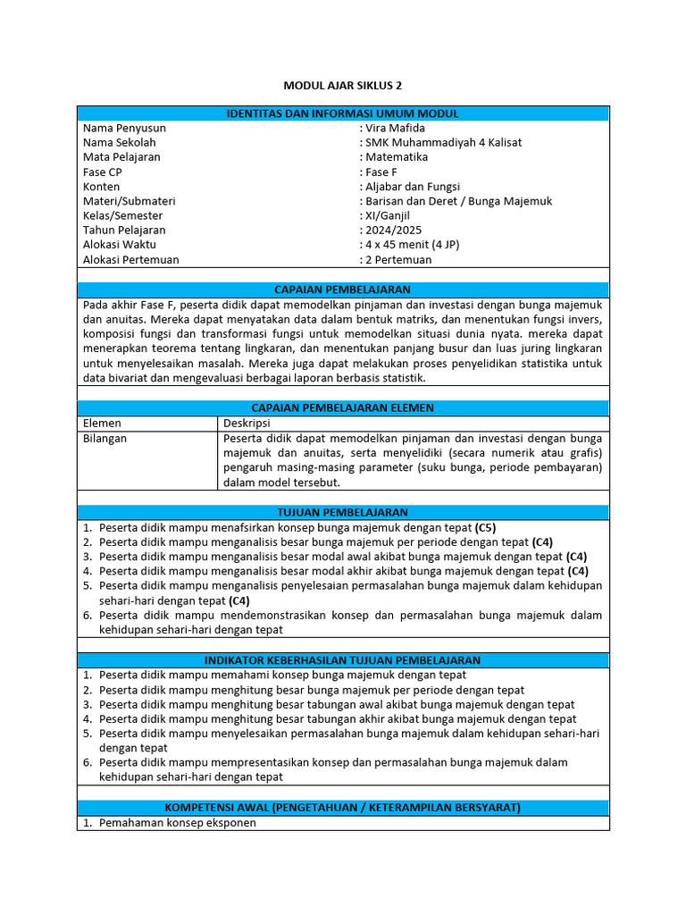 Bunga Majemuk - Modul Ajar Siklus 2 | PDF