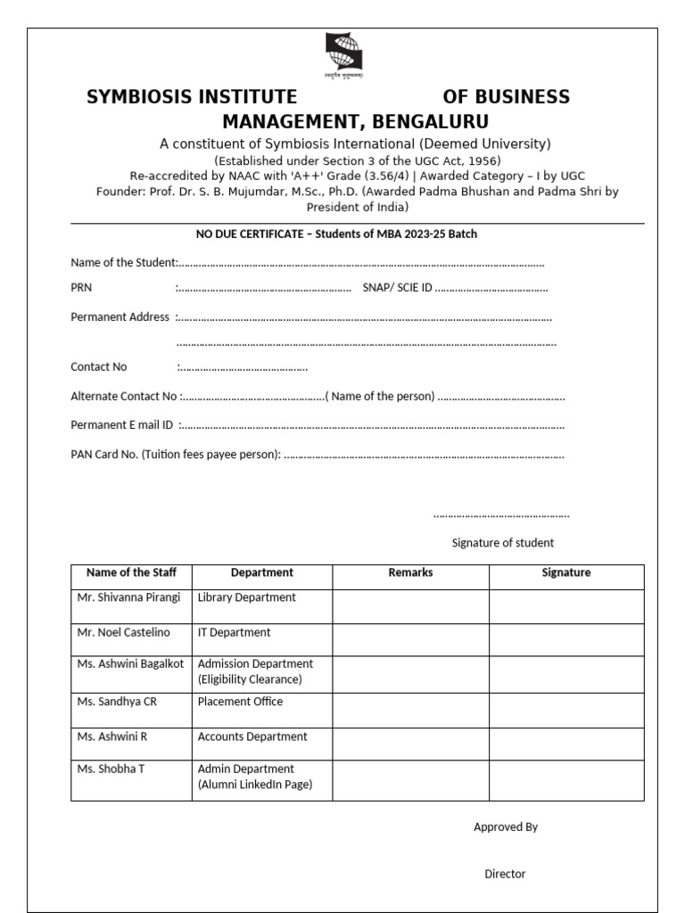 No Due Form-MBA 2023-25 Batch | PDF