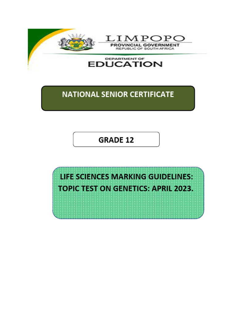 Genetics Topic Test Marking Guideline | PDF | Genetics | Cloning