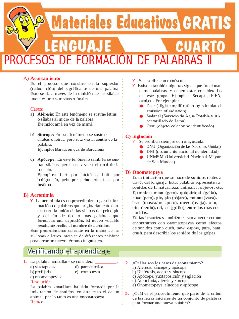 Procesos de Formacion de Palabras II para Cuarto Grado de Secundaria ...