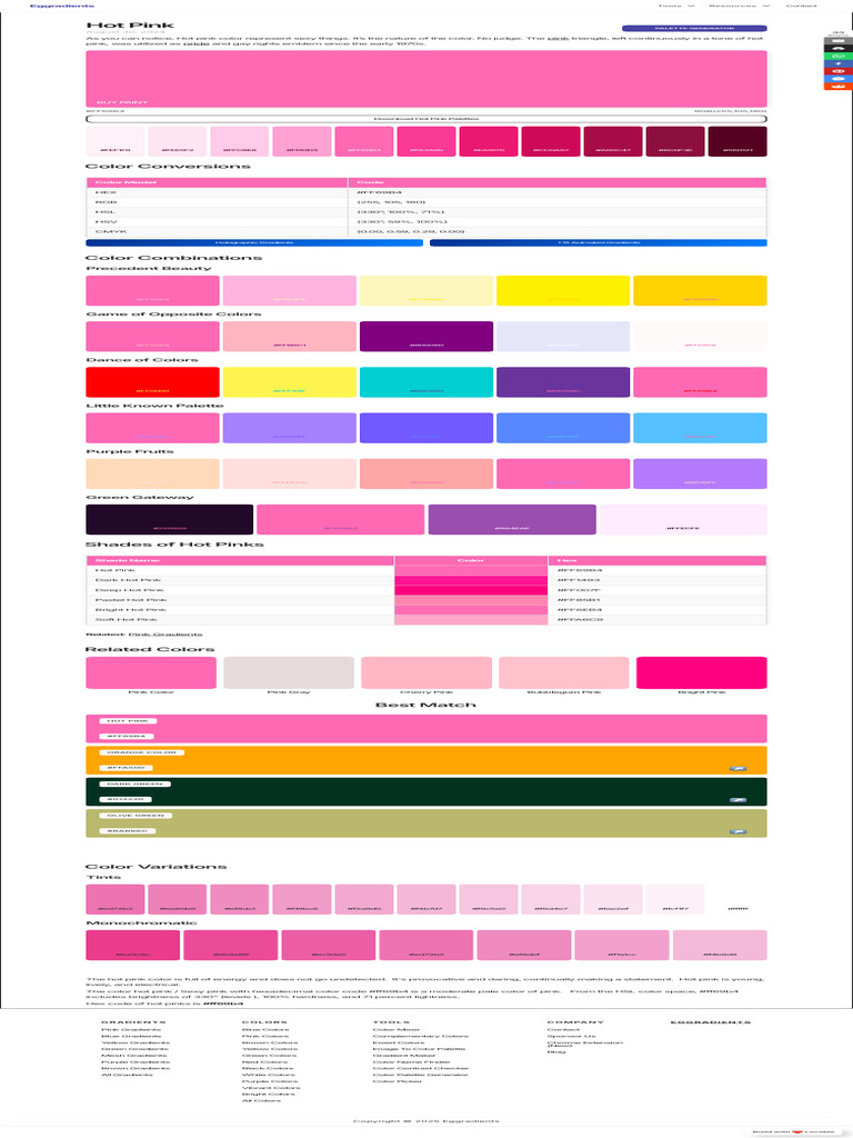 Hot Pink (#ff69b4) Color Codes & Palettes | PDF | Color | Vision