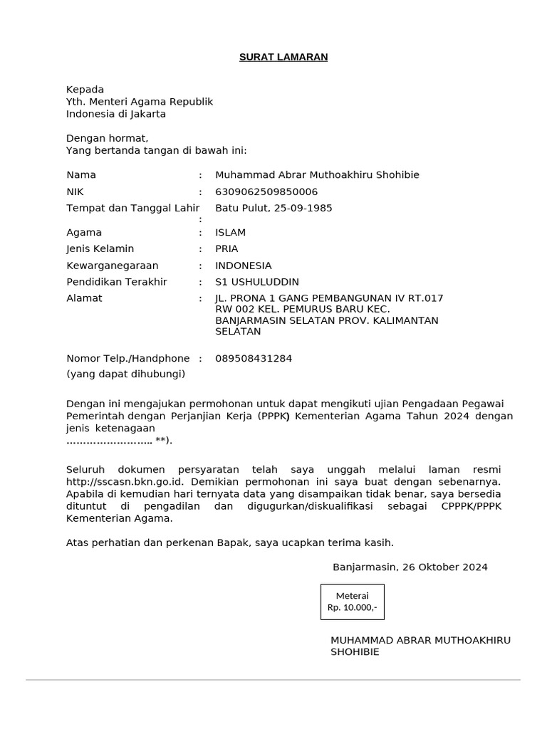Lamaran Abrar | PDF
