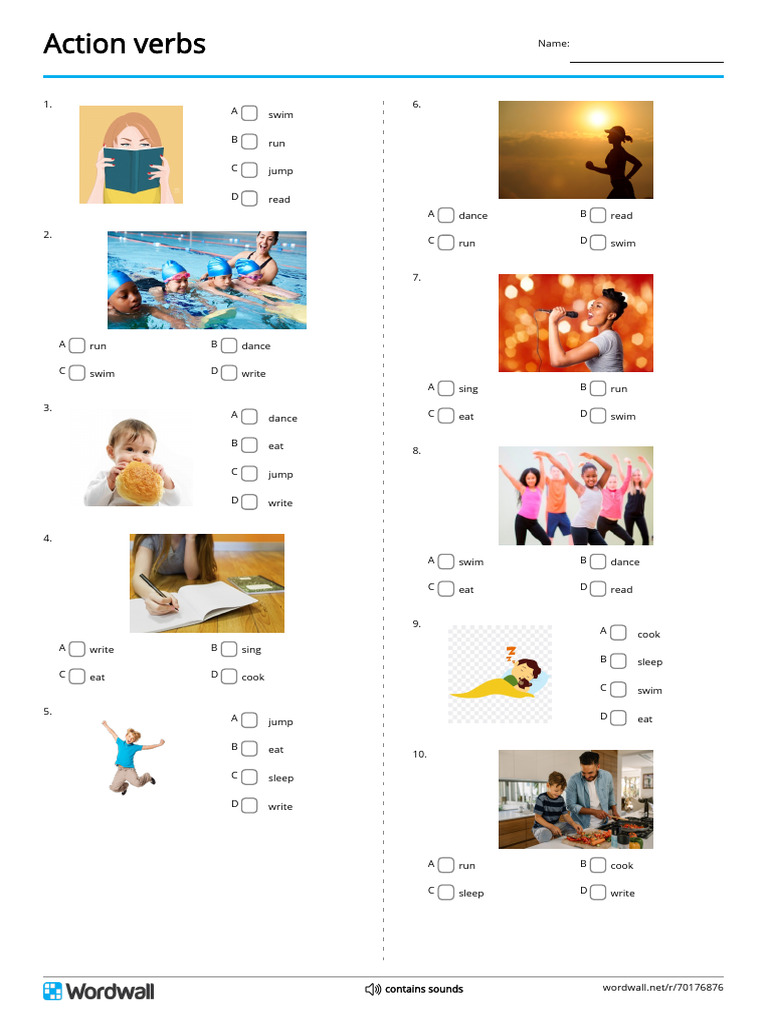 Action Verbs Quiz | PDF