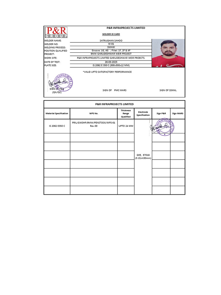 Welder ID Card-WPS-01 | PDF
