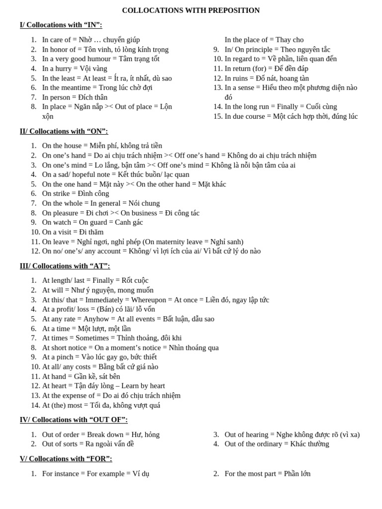 Collocations With Preposition | PDF