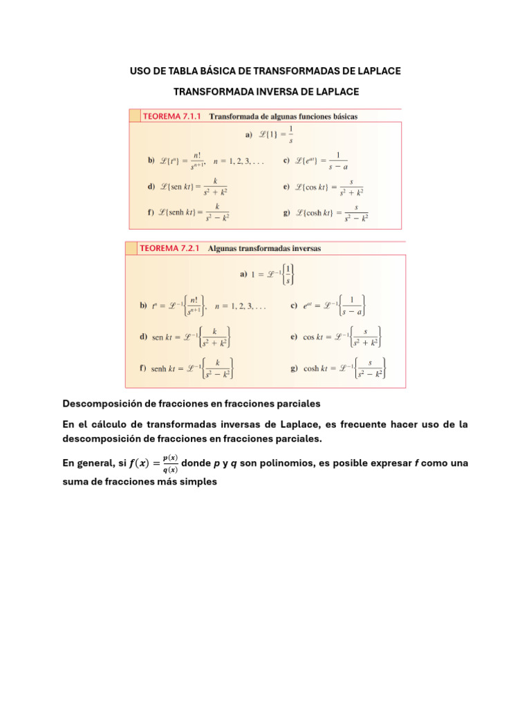 Transformada Inversa y Uso Tabla Básica de Transformadas de Laplace-B | PDF | Transformada de ...