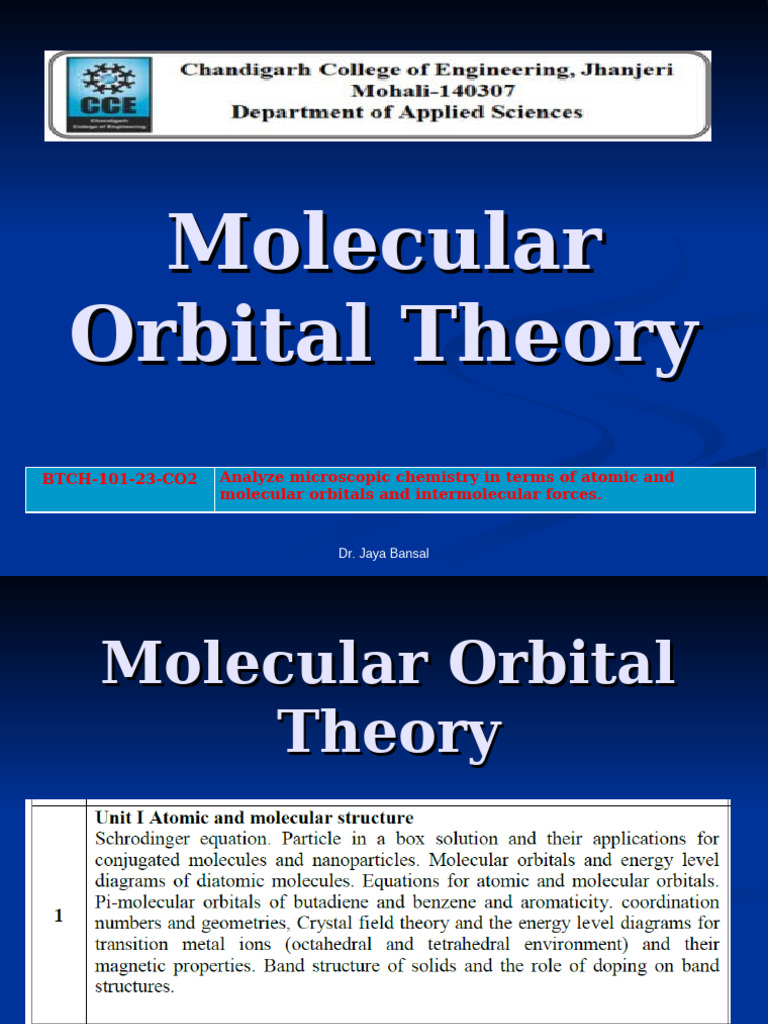 Molecular Orbitals and Bonding Theory | PDF | Molecular Orbital ...