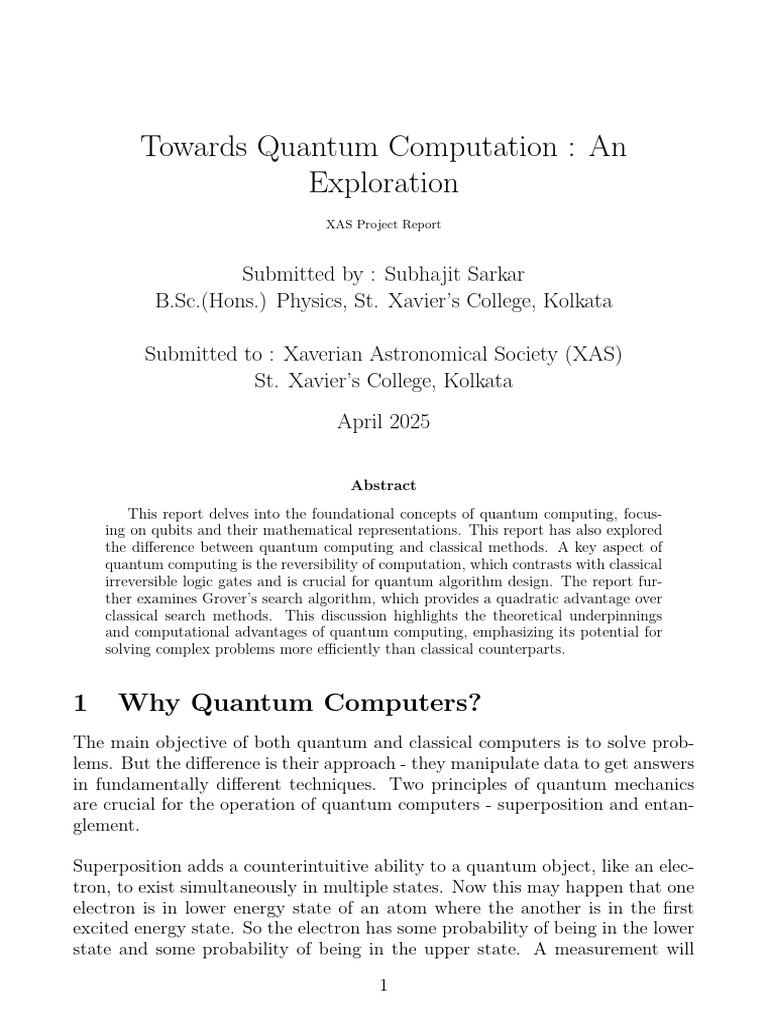 Subhajit_FinalReport_Quantum | PDF | Quantum Computing | Logic Gate
