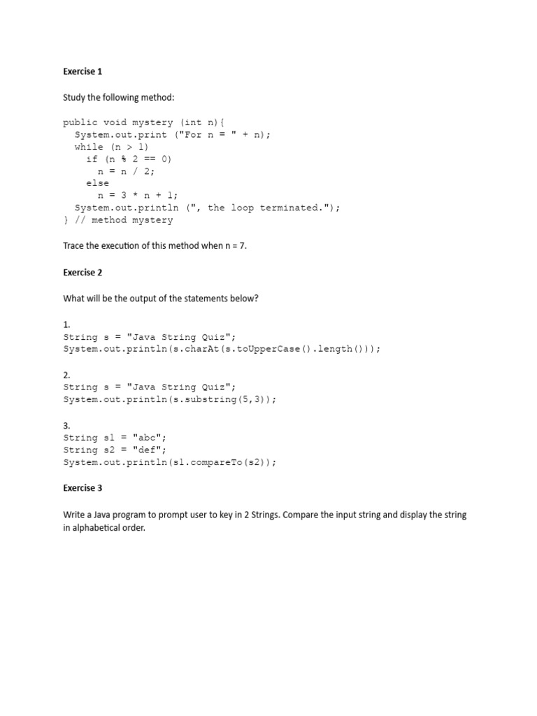 Java Programming Exercises and Solutions | PDF