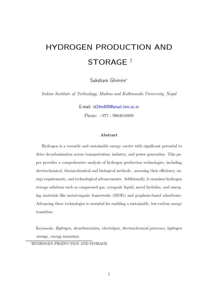 Hydrogen Production and Storage Technologies | PDF | Hydrogen | Adsorption