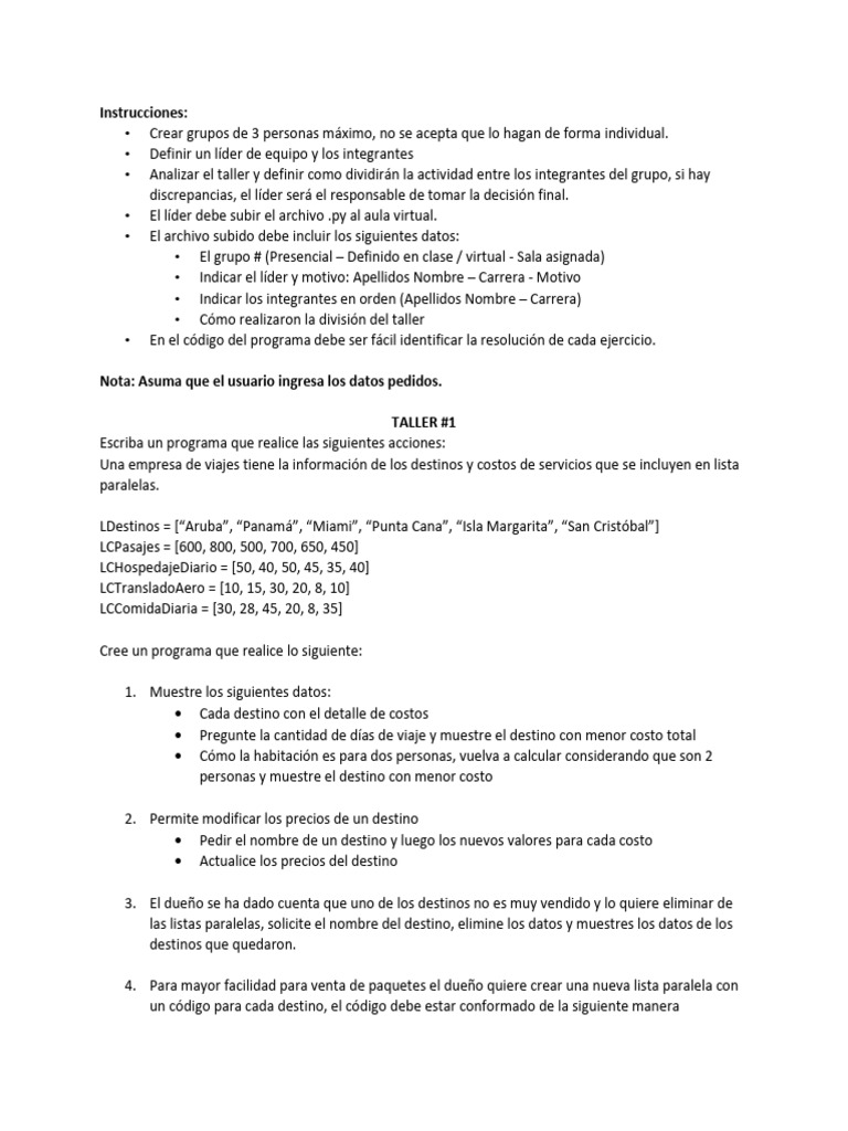 Taller de Listas Paralelas en Python | PDF | Informática