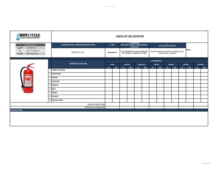 Check List de Equipos Extintor | PDF