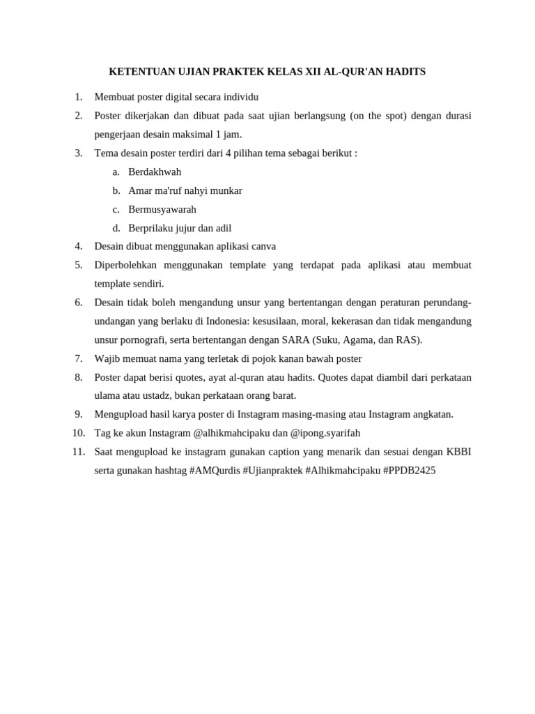 Ketentuan Ujian Praktek Qurdis | PDF