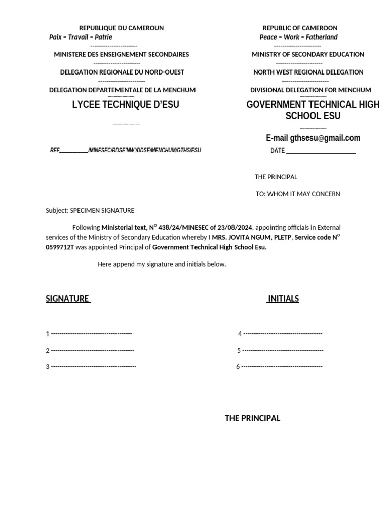 Specimen Signature 2025 | PDF