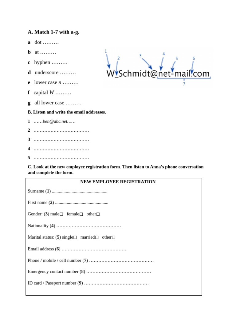 Email & Registration Form Exercises | PDF