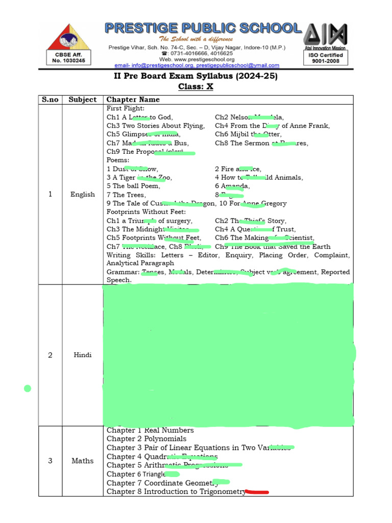 10 - II Pre Board - Syllabus | PDF | Equations | Artificial Intelligence