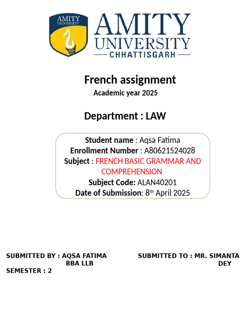 French Assignment | PDF
