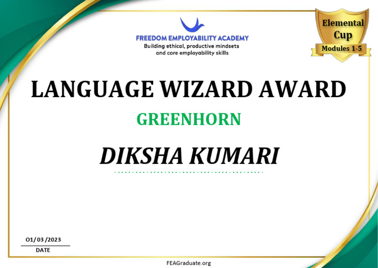 Language Wizard Certificate (Greenhorn) | PDF