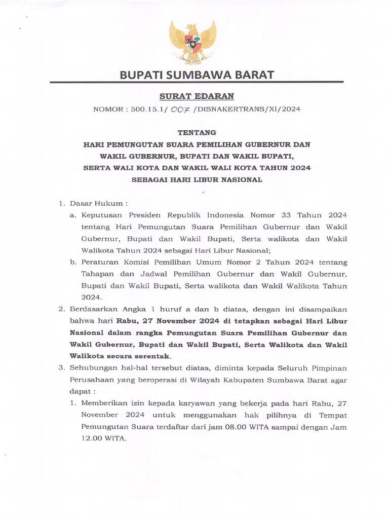 Surat Edaran Bupati | PDF