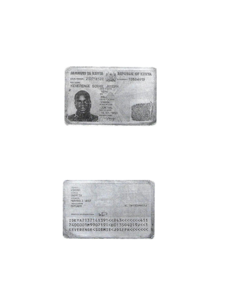 Copy of ID - Joseph Sormie Kiverenge | PDF