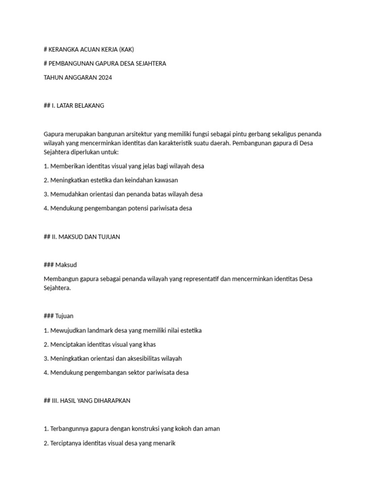 Contoh Kerangka Acuan Kerja Kegiatan Konstruksi | PDF