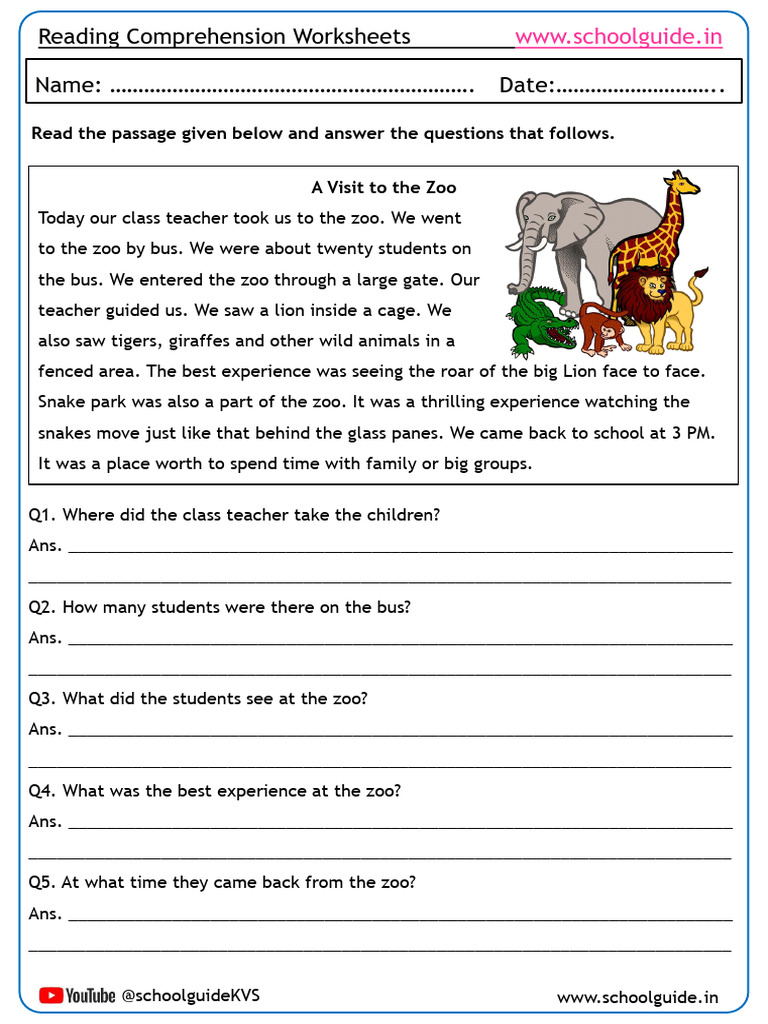 Zoo Visit Reading Comprehension Grade 4 | PDF