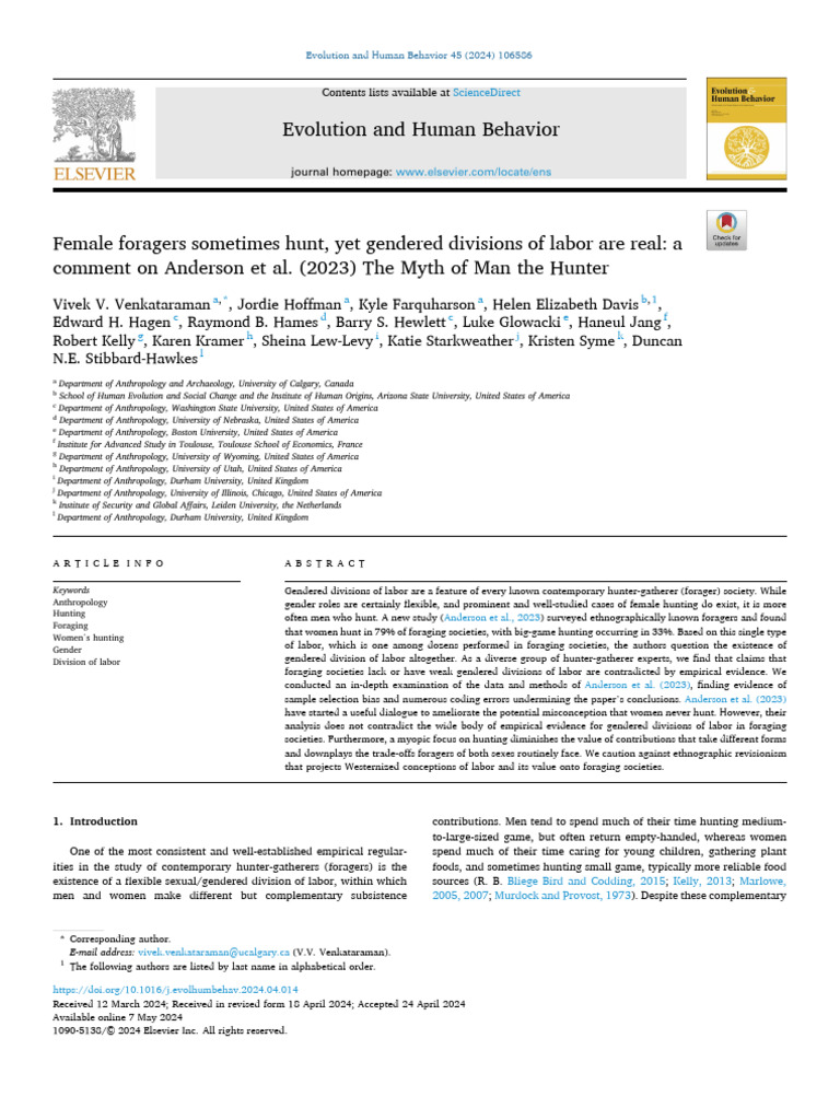 Female Foragers Sometimes Hunt, Yet Gendered Divisions of Labor Are ...