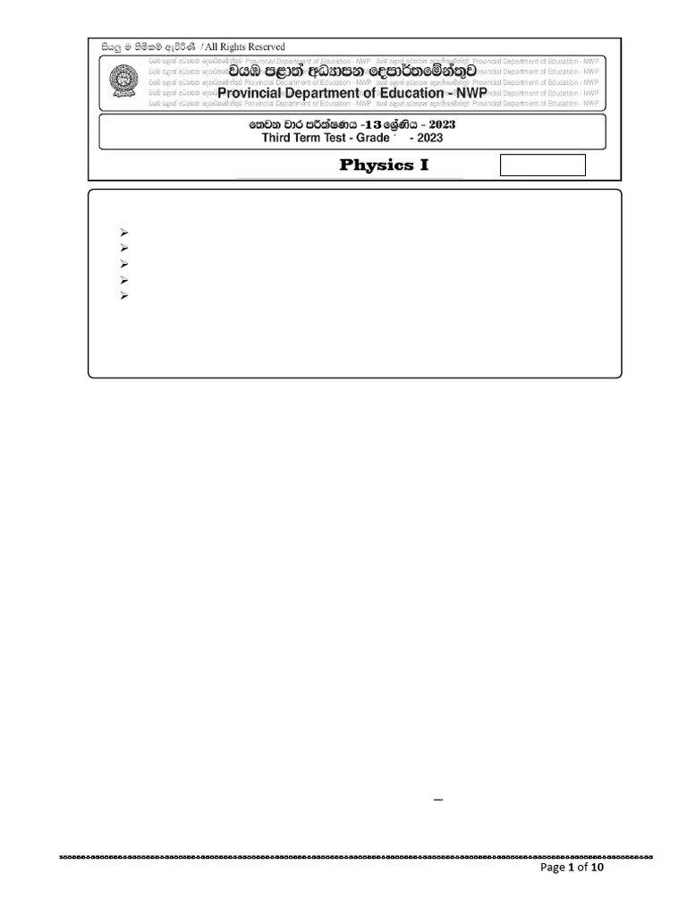 Grade 13 Physics 3rd Term Test 2023 | PDF | Gases | Momentum