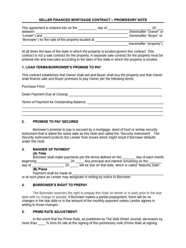 Seller Financed Mortgage Promissory Note | PDF | Promissory Note | Loans