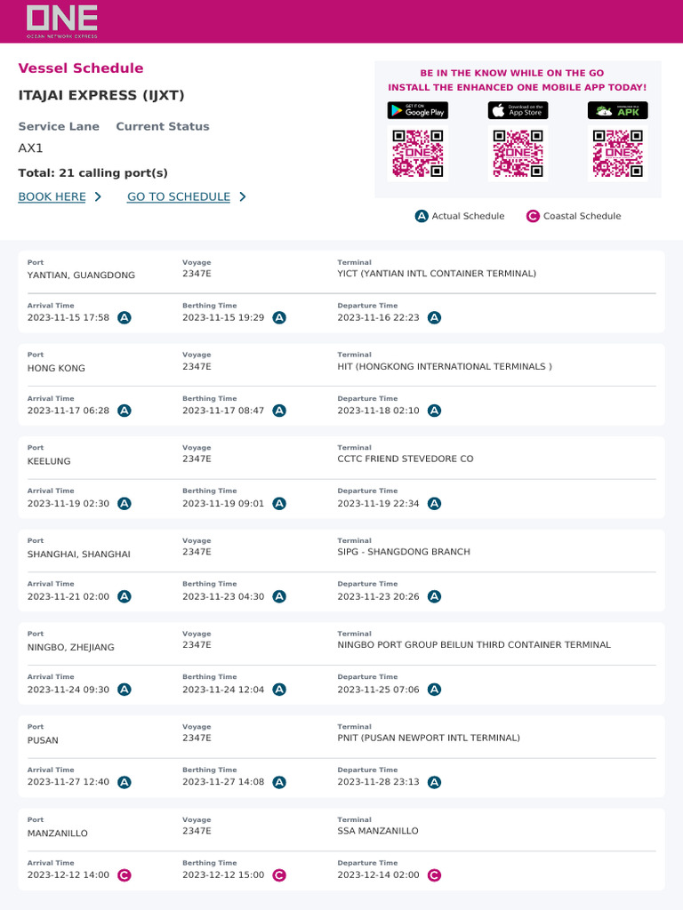 Itajai Express Vessel Schedule | PDF