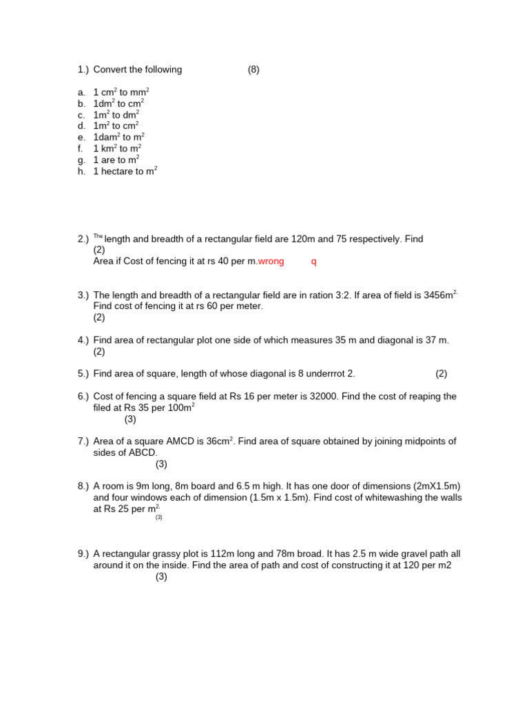 Area Conversion and Fencing Costs | PDF