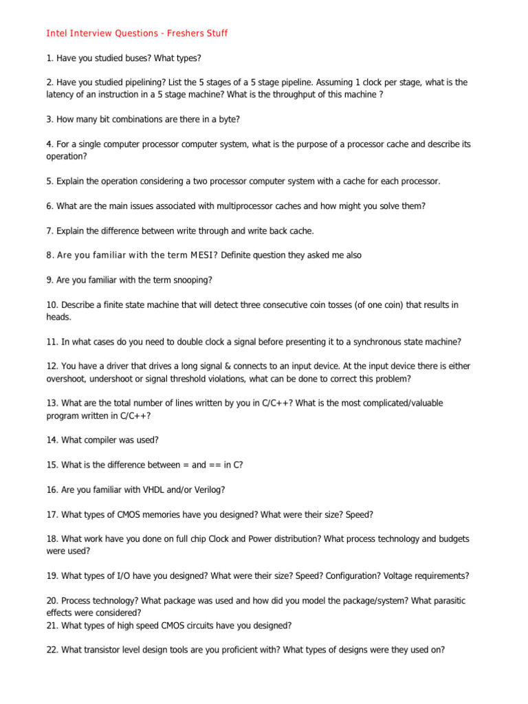 Intel Interview Questions - Freshers Stuff | PDF