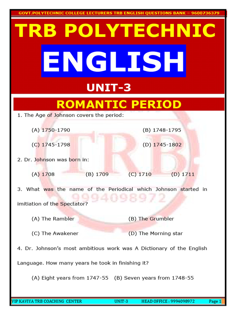 Polytechnic-TRB-English-Unit-3-Study-Model-Question-Paper-PDF-Download | PDF