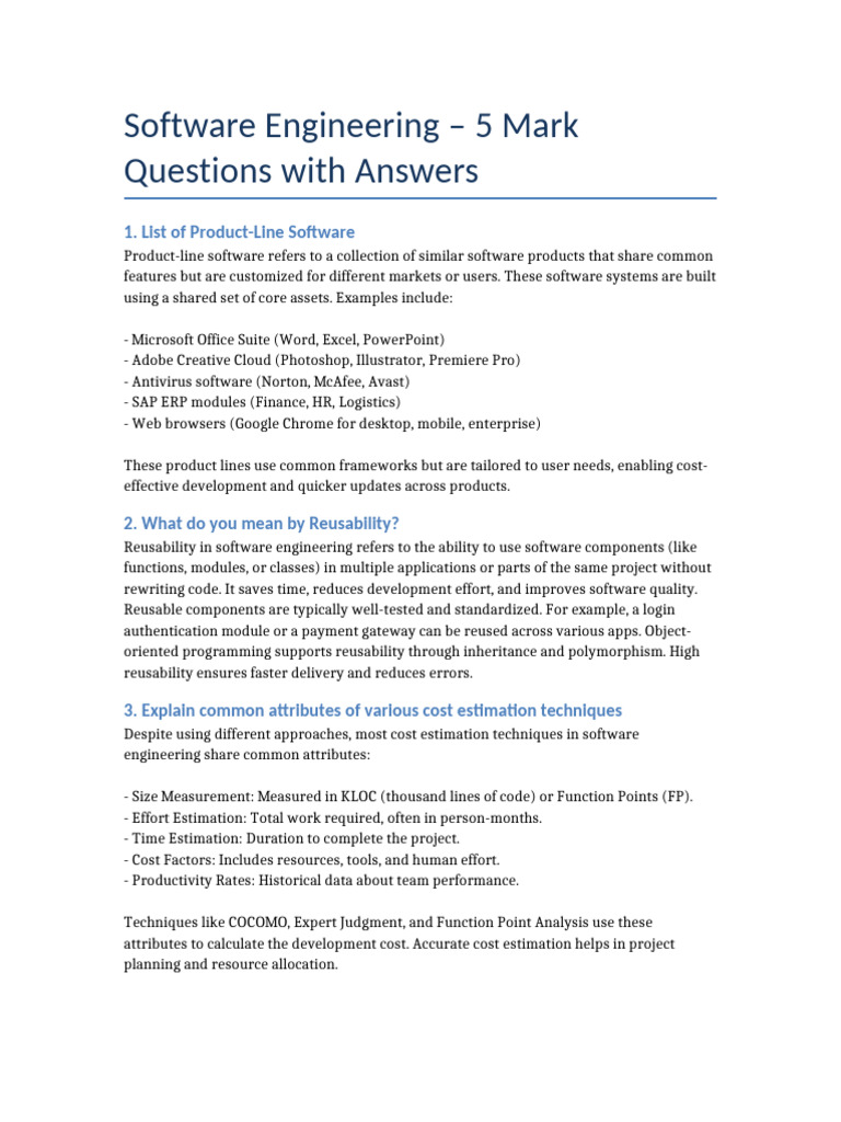 Software Engineering Q&A: Key Concepts Explained | PDF | Software ...