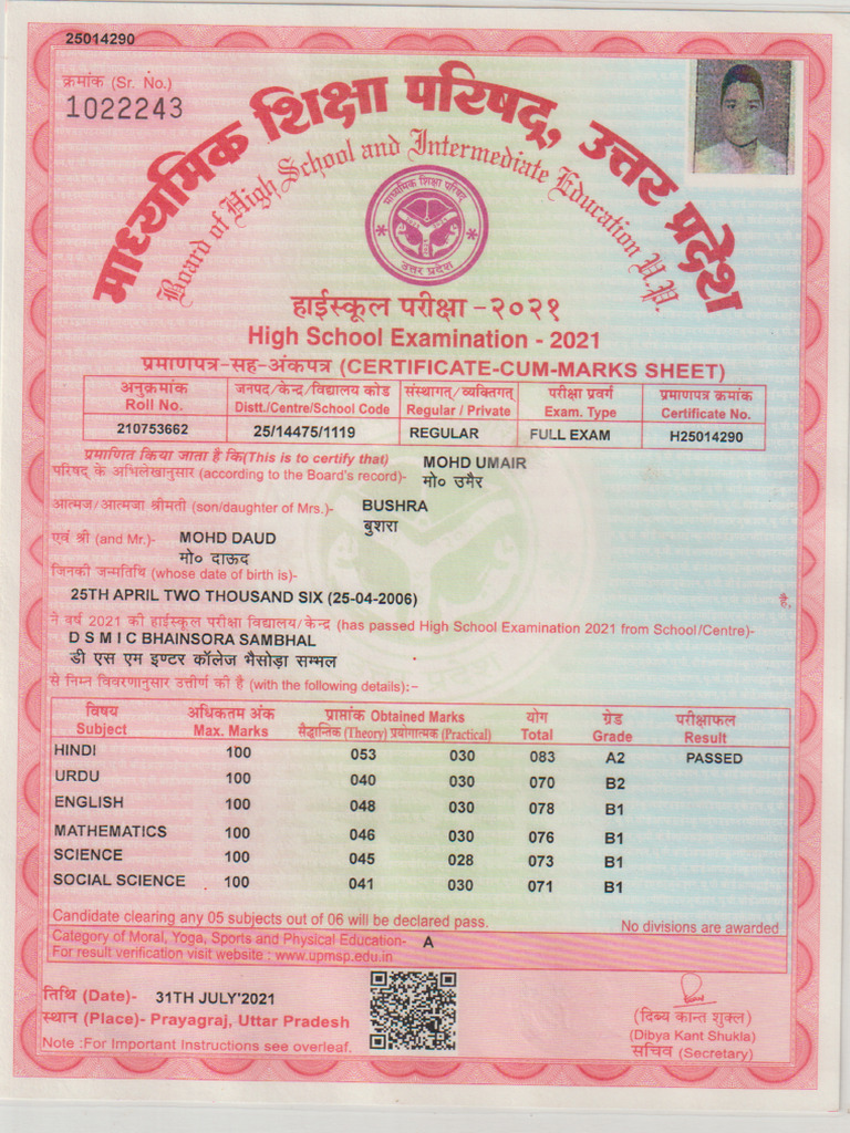 High School Marksheet | PDF