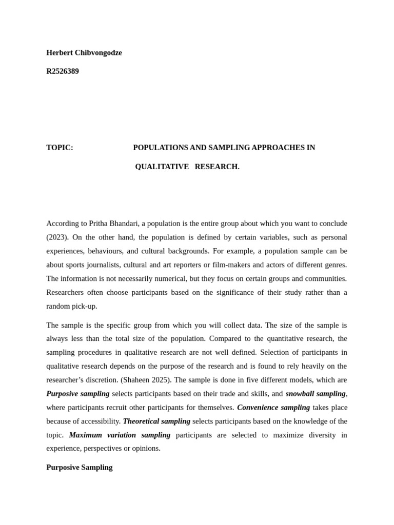 Populations And Sampling Approaches In Qualitative Research Pdf