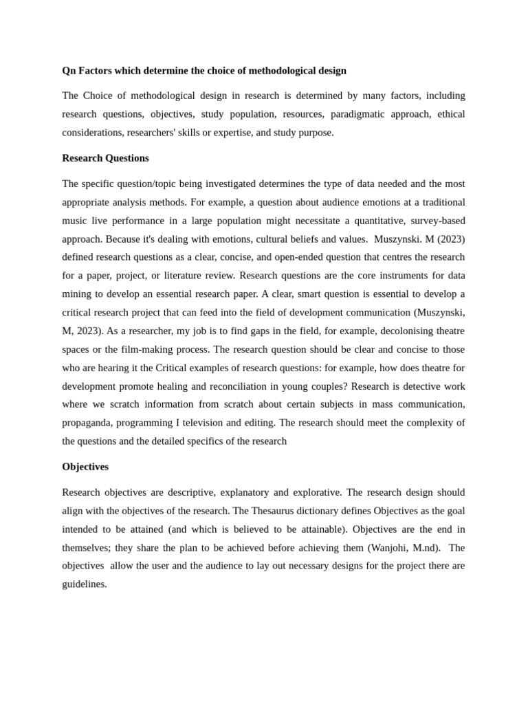 QN Factors Which Determine The Choice of Methodological Design | PDF ...