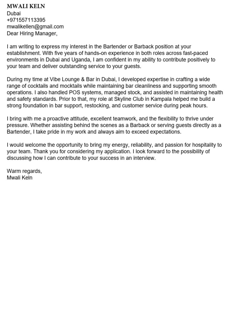 Mwali Cover Letter | PDF