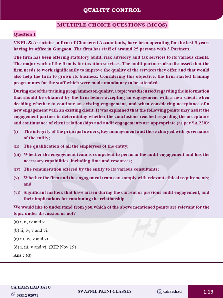 Audit MCQ Cs 1-16 | PDF | Audit | Internal Control