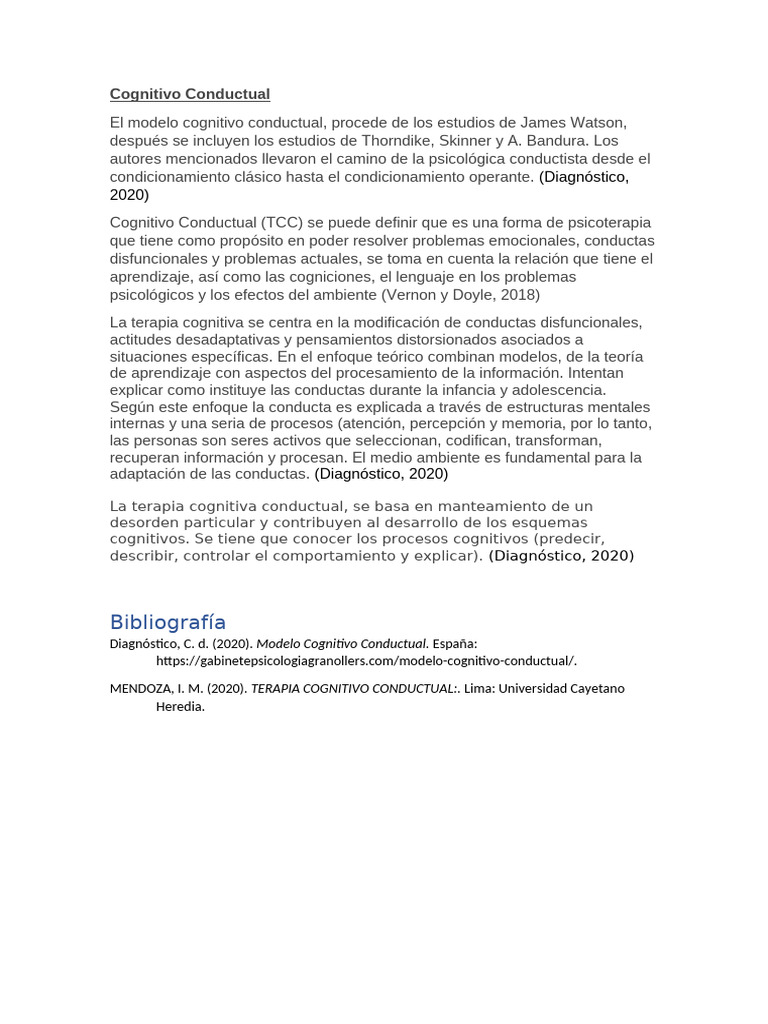 El Modelo Cognitivo Conductual | PDF