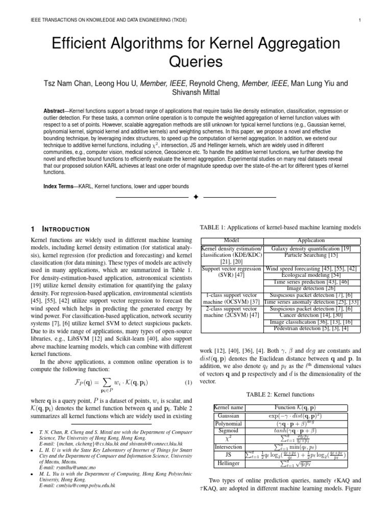 Efficient Algorithms For Kernel Aggregation Queries | PDF | Support Vector Machine | Machine ...