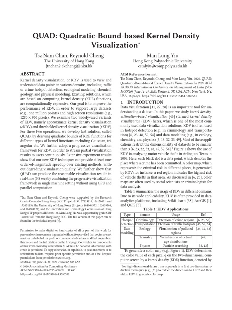QUAD: Quadratic-Bound-based Kernel Density Visualization | PDF | Function (Mathematics ...