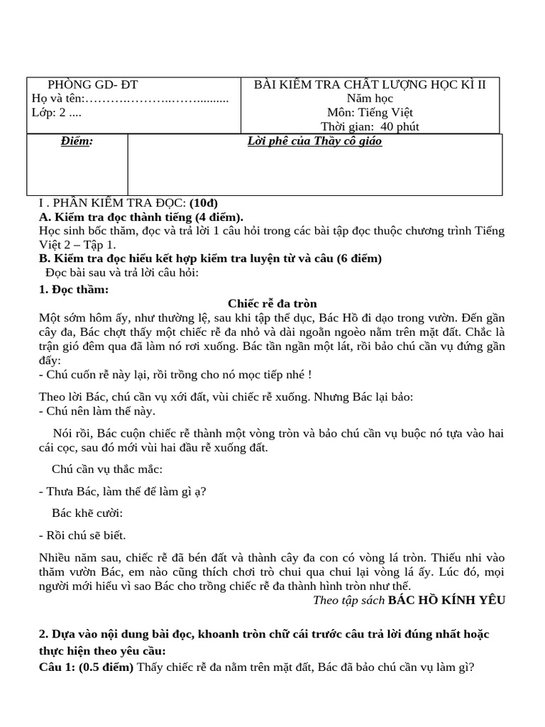 DE THI HK2 TIENG VIET K2 (21-22) - KNTT - CÓ MA TRẬN | PDF