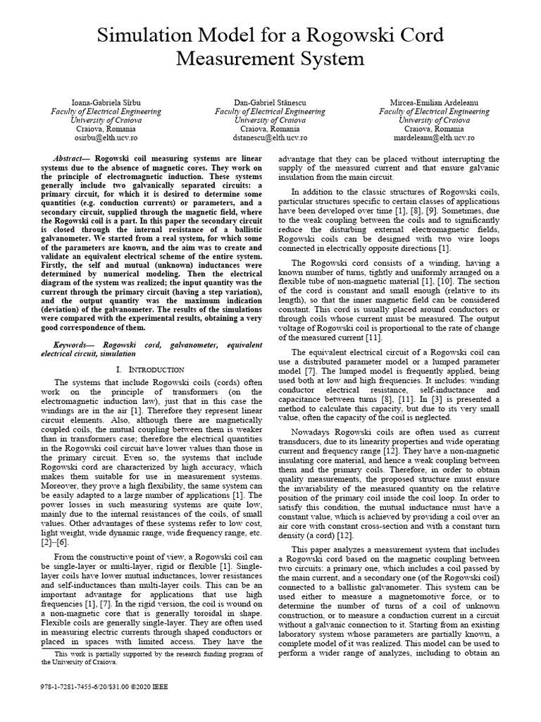 Simulation Model For A Rogowski Cord Measurement System | PDF | Inductor | Inductance