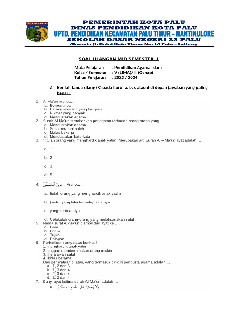 Soal Pts Kls 5 Semester 2 | PDF
